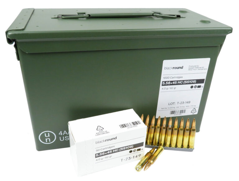 556 NATO BLACK ROUND (SwissP) – 1000 ROUND CAN – 62 GR SS109 – Flash My ...